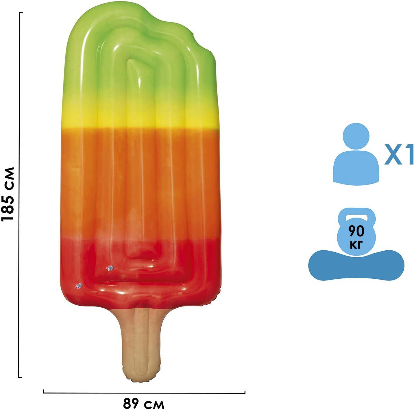 Пляжный матрас Bestway "Фруктовый лёд", взрослый плавательный матрац для плавания и купания, одноместный надувной плот, 185 х 89 см