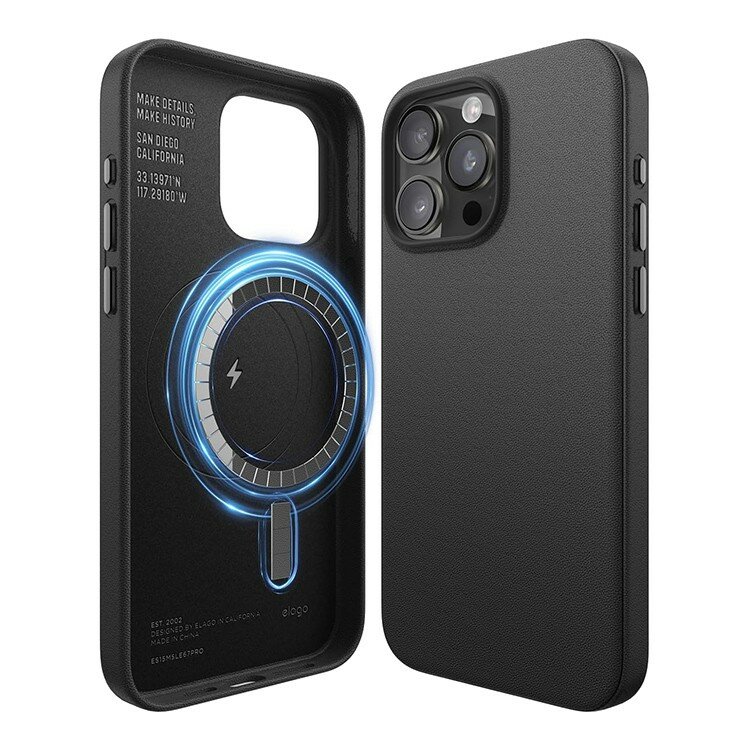 Elago чехол из кожи PU для iPhone 15 Pro Max, черный (MagSafe)