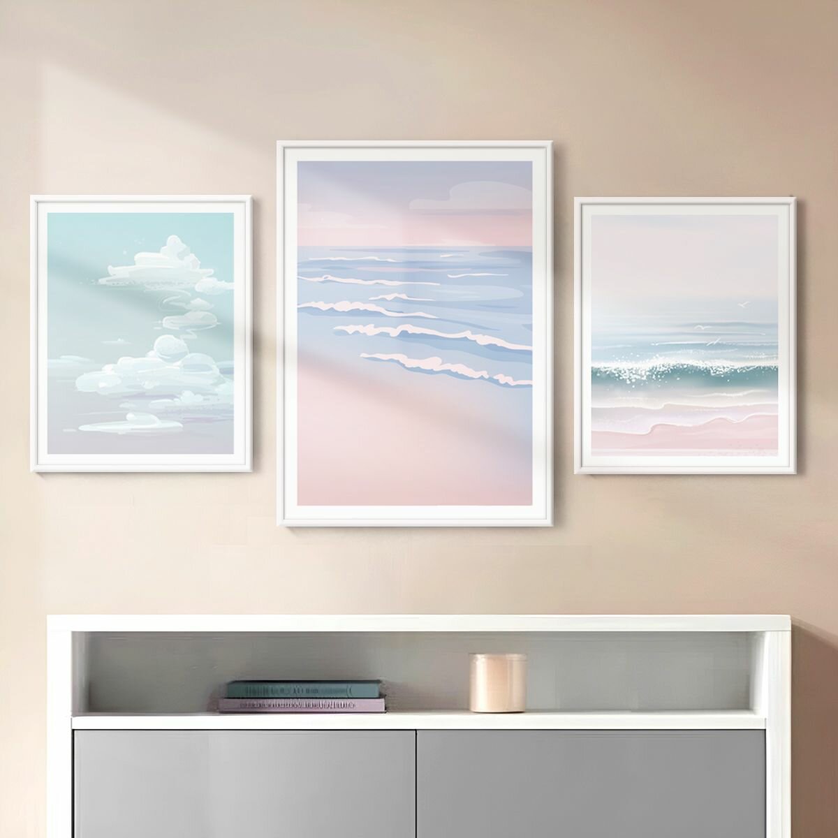 Постеры на стену для интерьера "Рисунок Море" 3 шт, набор постеров, плакаты на стену, 28 Картин