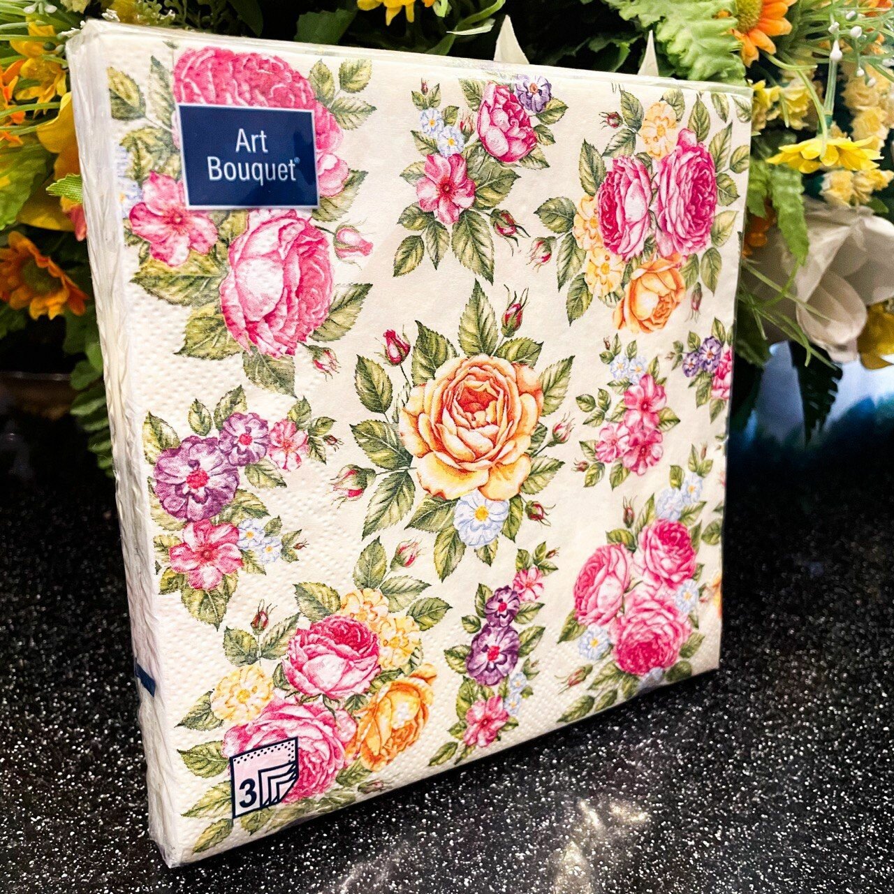 Салфетки Desna "Поле Роз", бумажные, квадратные, с рисунком, 33x33 см