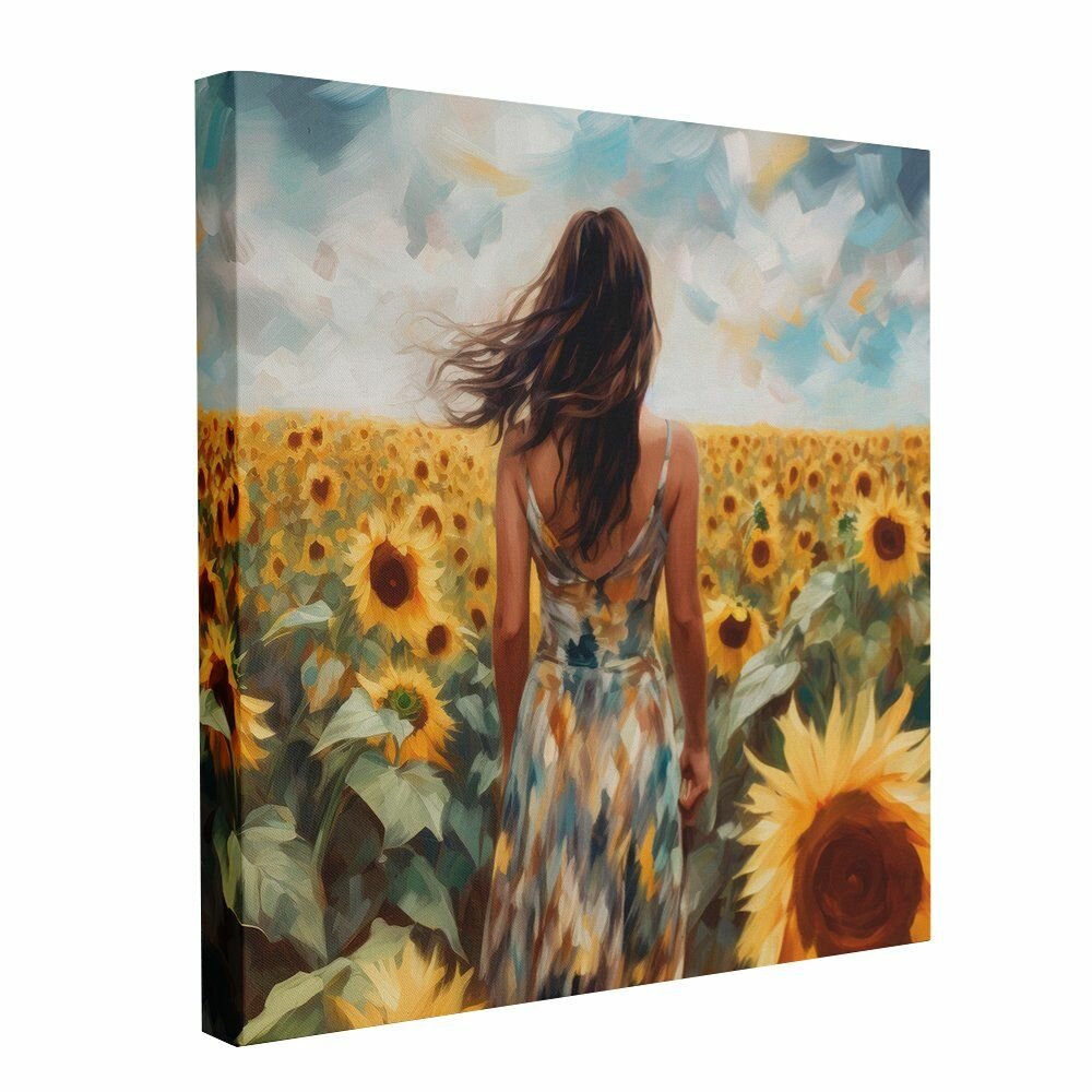 Картина на холсте "Девушка и подсолнухи" 40*40 см