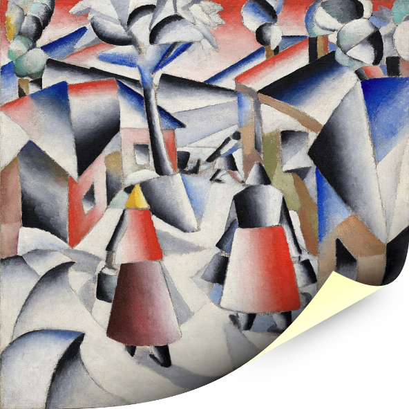 "Утро в деревне после метели", Малевич Казимир Северинович, картина (репродукция) (30х30 см / без подрамника)