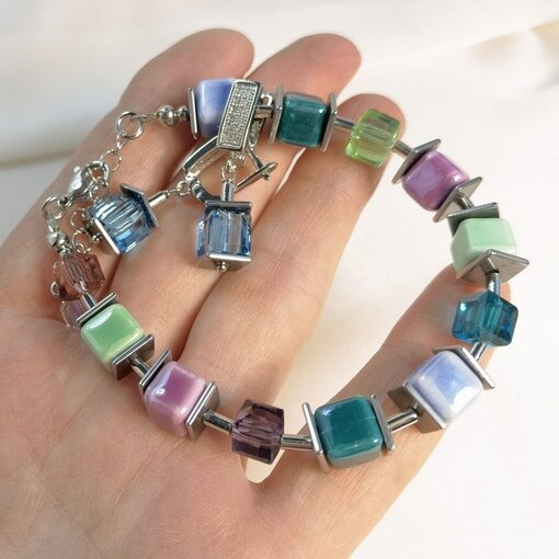 Комплект бижутерии: браслет, серьги, керамика, кристаллы Swarovski