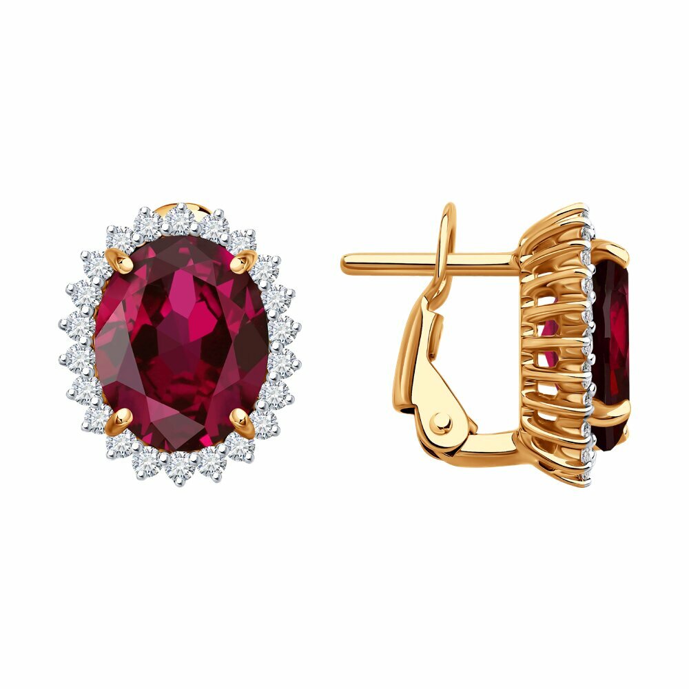 Серьги, красное золото, 585 проба, бриллиант, рубин