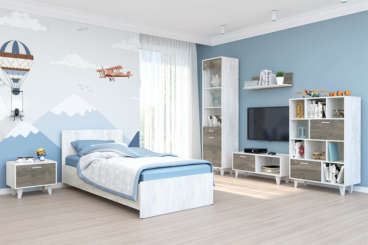 Комплект мебели для детской/подростковой "Эго" МС (НГ) (Композиция №4) Бетон Светлый/Камень Темный