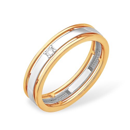 Кольцо обручальное, комбинированное золото, 585 проба, родирование, бриллиант