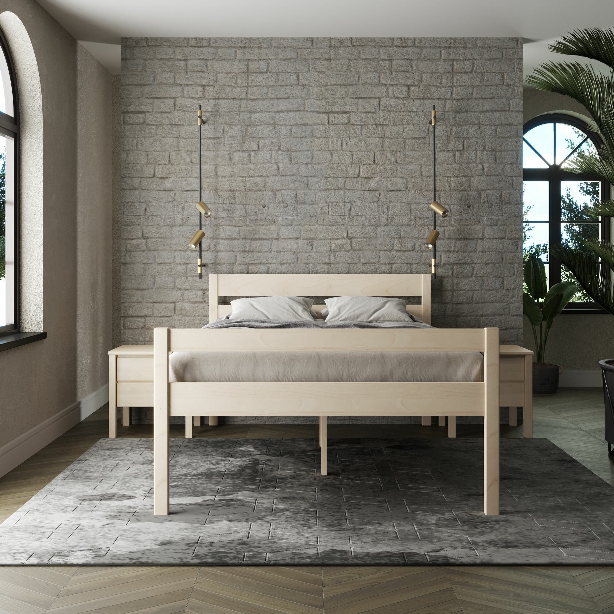 Кровать двуспальная, 200х190 см, Hansales, деревянная, высокая, с изножьем, из массива березы