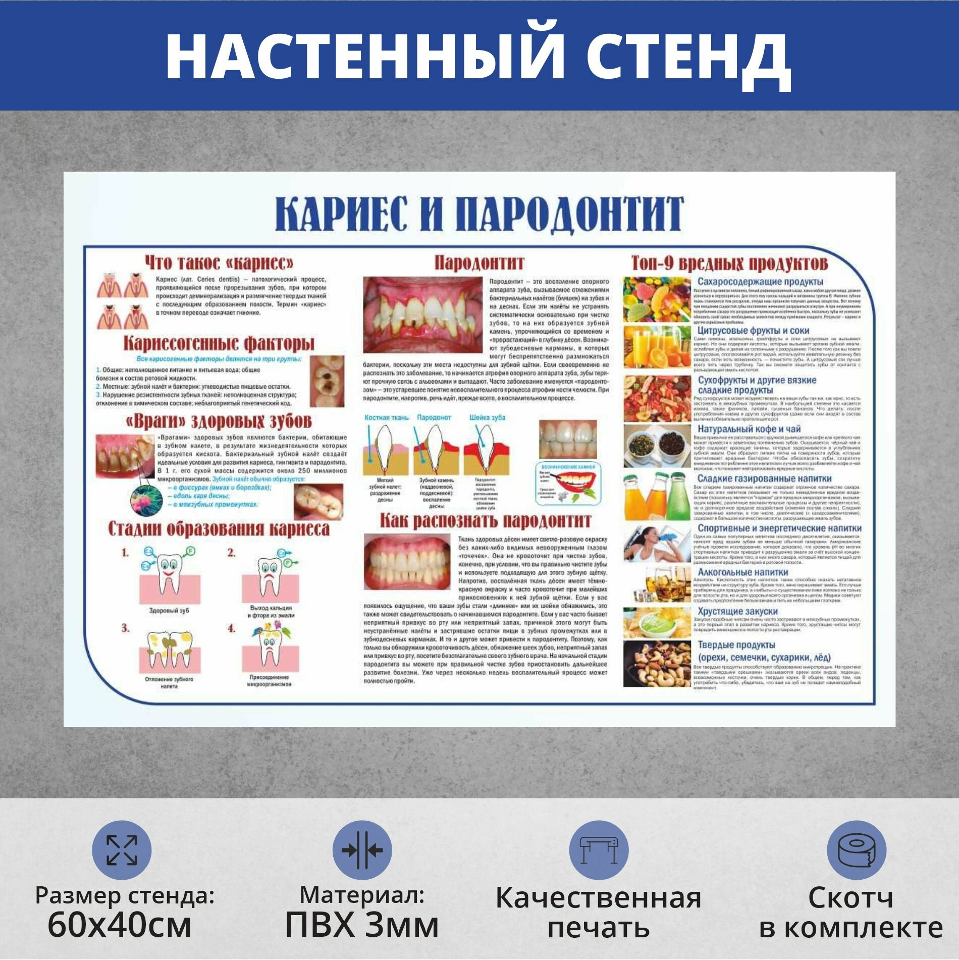 Информационный стенд медицинский "Кариес и пародонтит" (600х400мм)