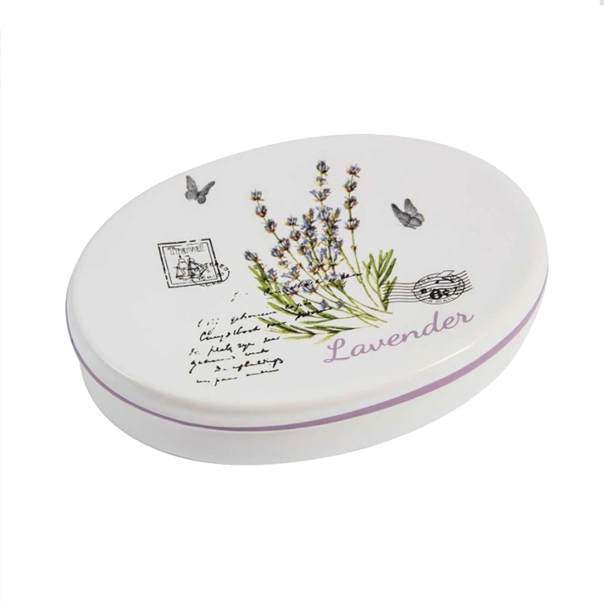 Мыльница Рыжий Кот "Лаванда", овальная, керамика, белая, с держателем SD-L