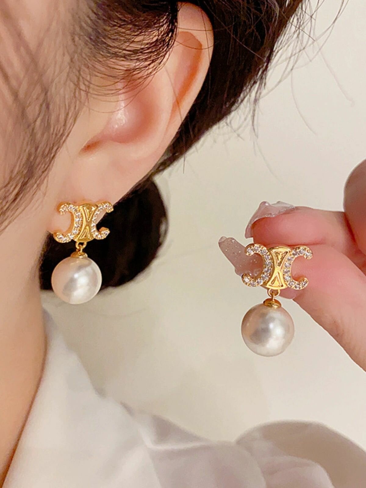 Серьги пусеты, жемчуг имитация, металл