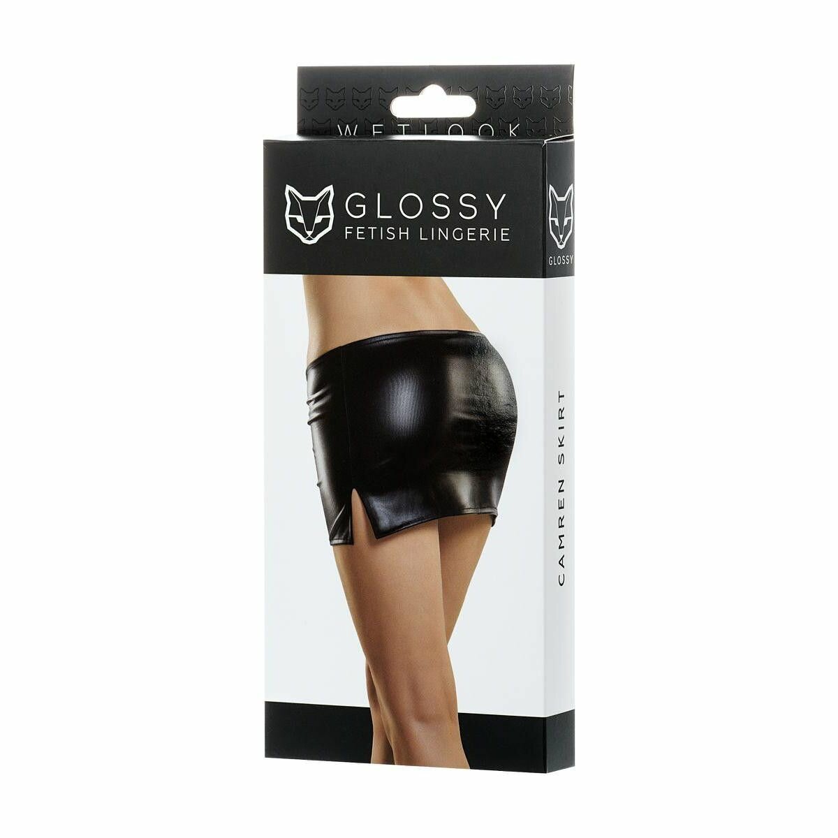 Мини-юбка Glossy CAMREN из материала Wetlook, черный, XL