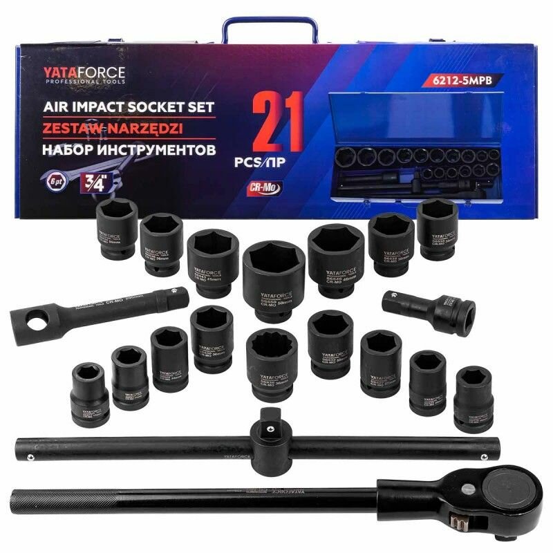 Набор инструментов ударных 21 предмет YATAFORCE, 3/4" (6гр.), в кейсе