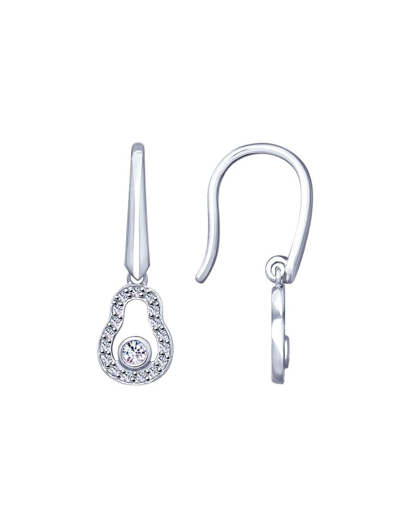 Серьги цепочки, серебро, 925 проба, родирование, фианит