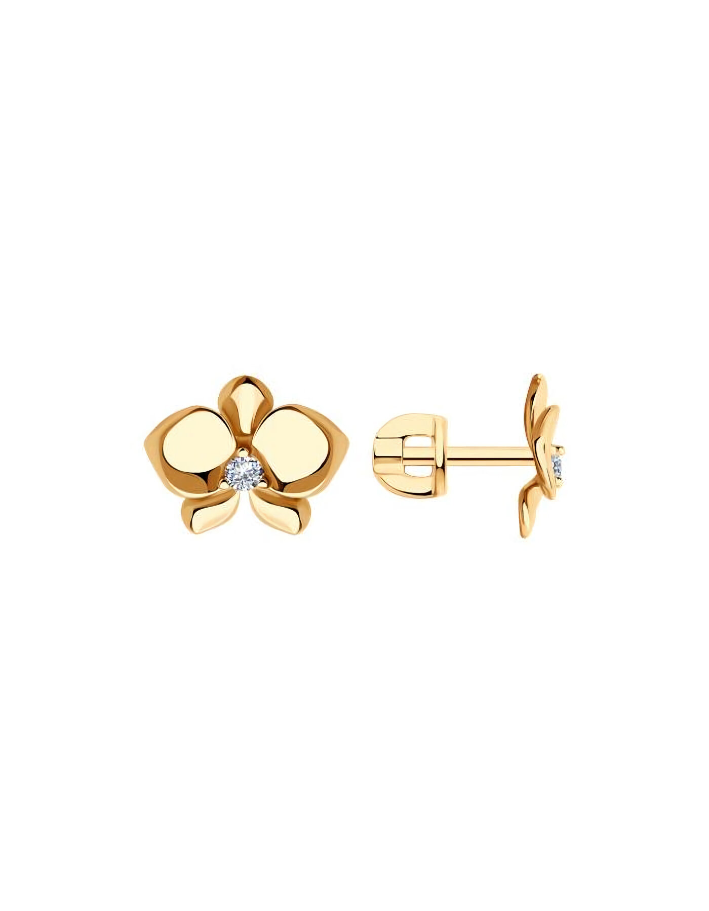 Серьги пусеты, серебро, 925 проба, золочение, фианит
