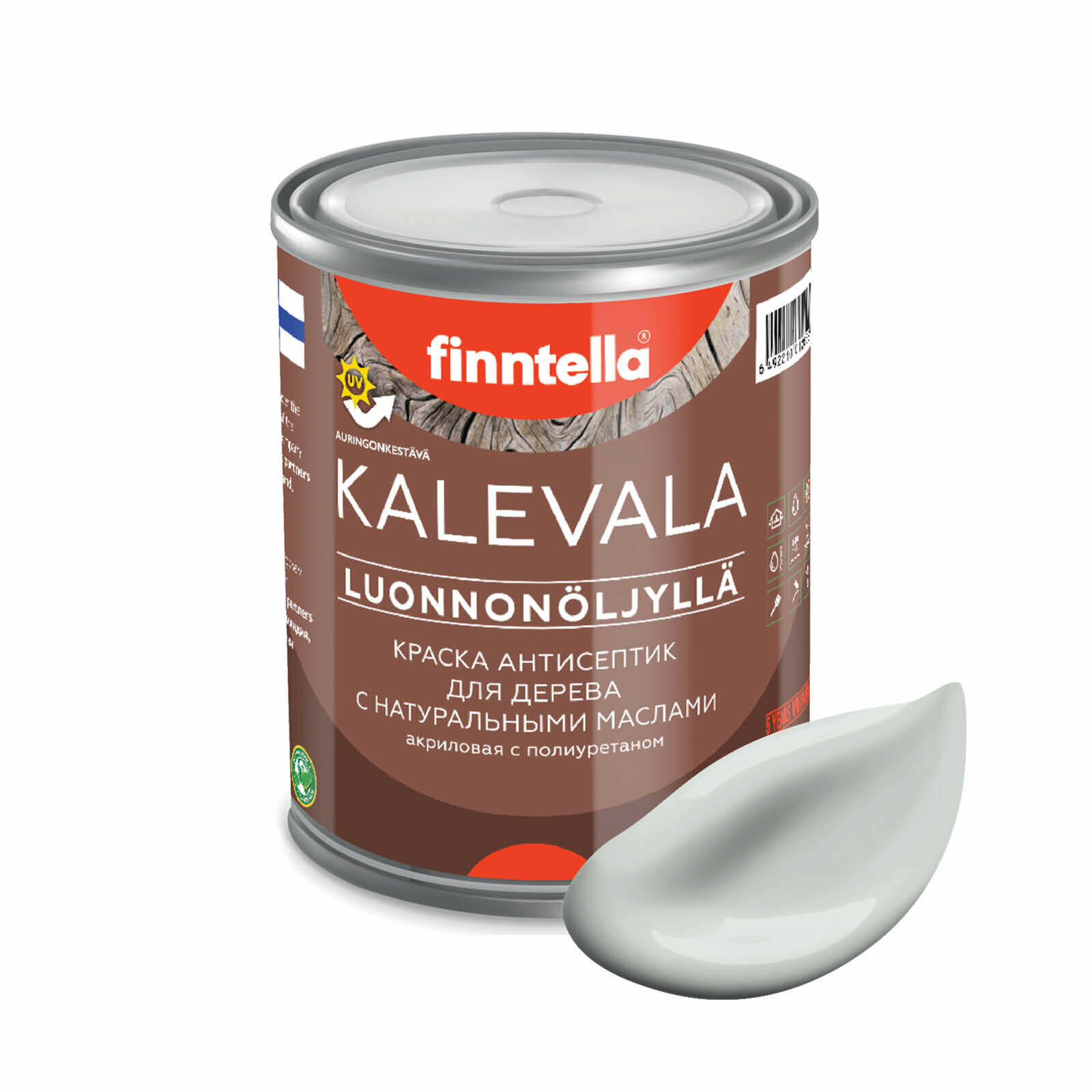 Краска для дерева и деревянных фасадов FINNTELLA KALEVALA, с натуральным маслом и полиуретаном, цвет SUMU (бледно-серый) , 0,9л