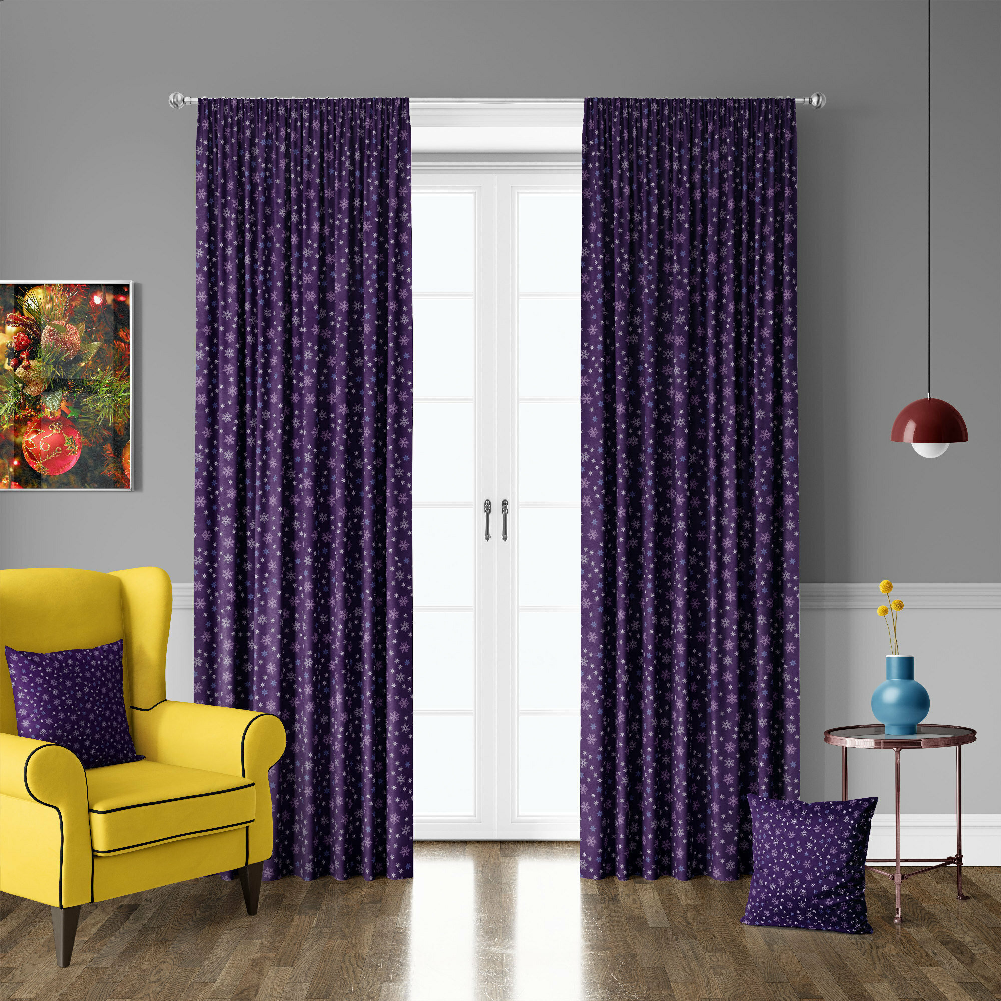 Шторы для комнаты / Новогодние шторы / Фотошторы из ткани габардин 145-260 см 2 шт. /3D шторы / Для гостиной, спальни и кухни