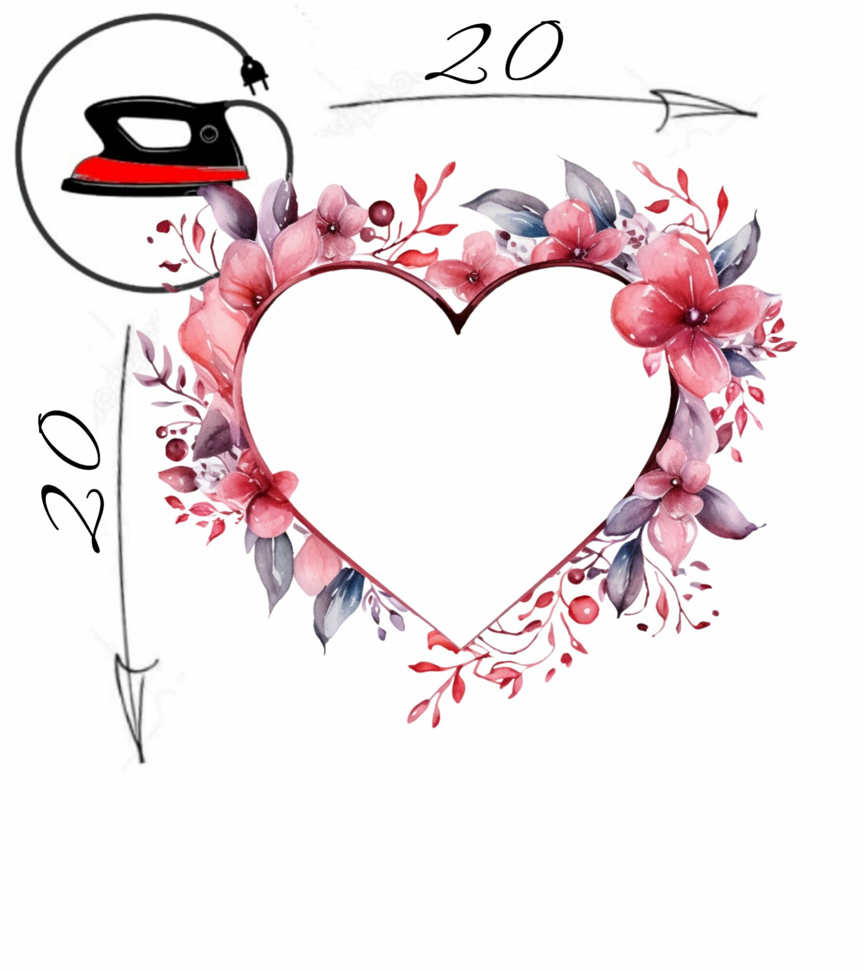 Термотрансфер "Сердце из цветов", наклейка на одежду, 20х20