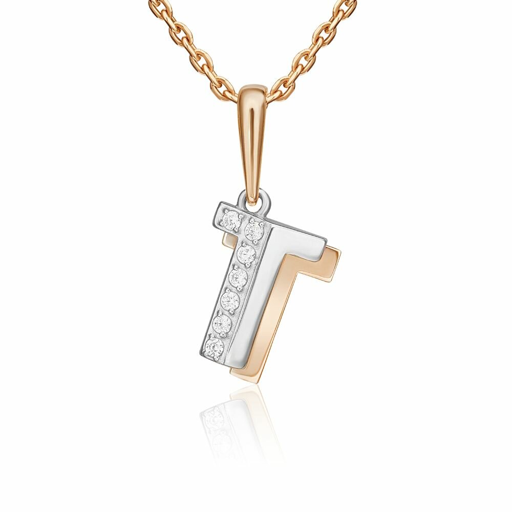 Подвеска, комбинированное золото, 585 проба, родирование, фианит