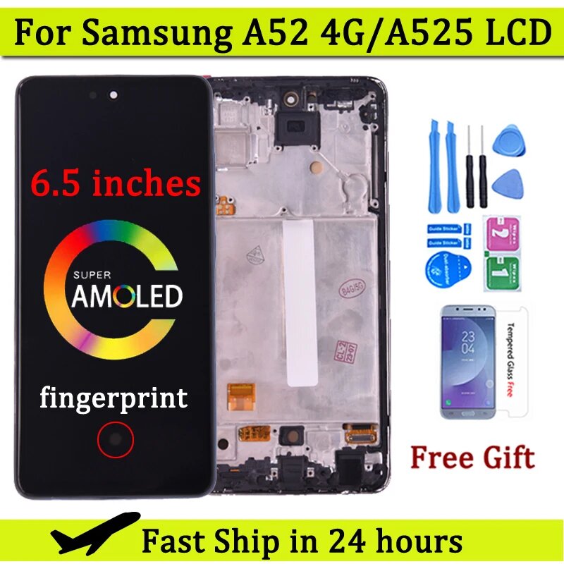 6,5-дюймовый дисплей SUPER AMOLED для Samsung A52 4G A525 A525M A525F/DS, дигитайзер сенсорного ЖК-экрана с запасными частями в рамке AMOLED BlackFrame