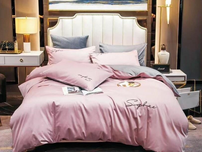 Комплект постельного белья Winni Tencel Евро - Розово Серый