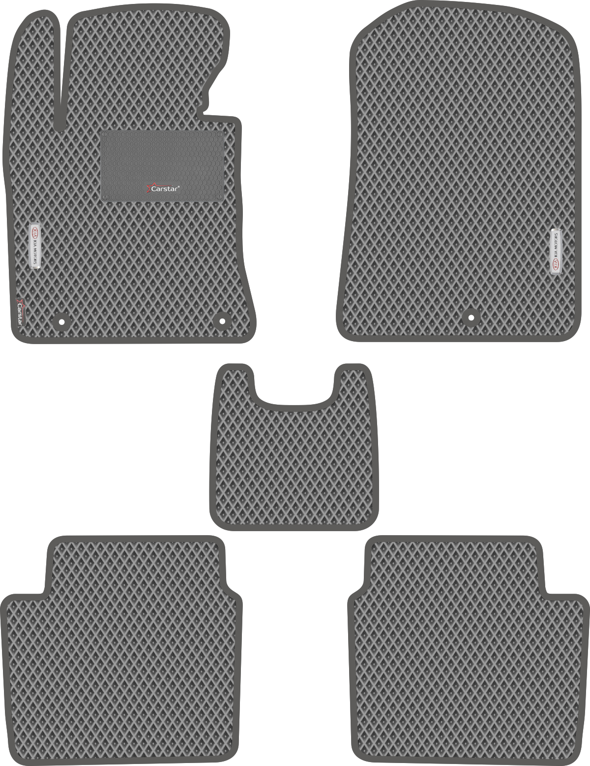 Автомобильные коврики EVA для Kia Cerato III (2013-2020), с каучуковым подпятником и 2 эмблемами Kia, серые с серым кантом, ячейка - ромб