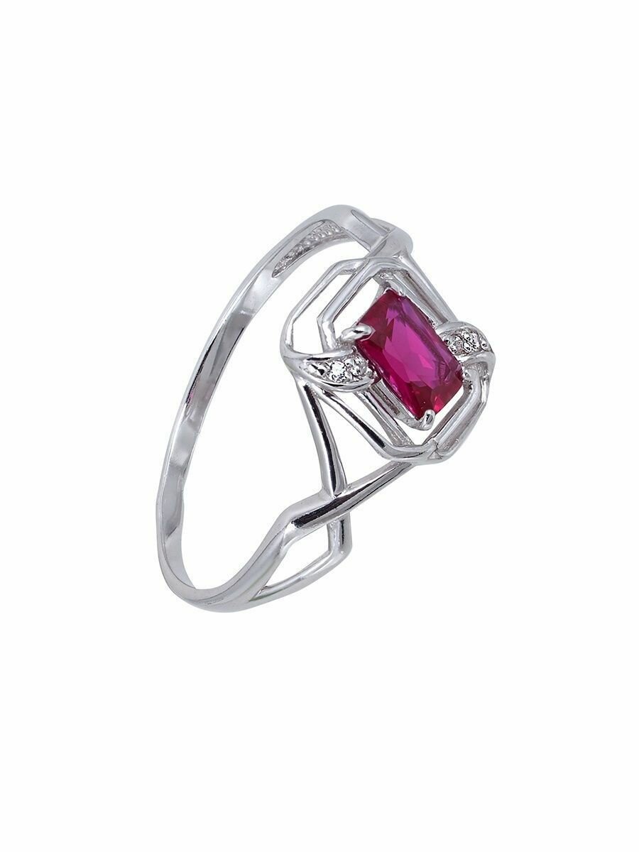 Кольцо тонкое, серебро, 925 проба, корунд синтетический, фианит