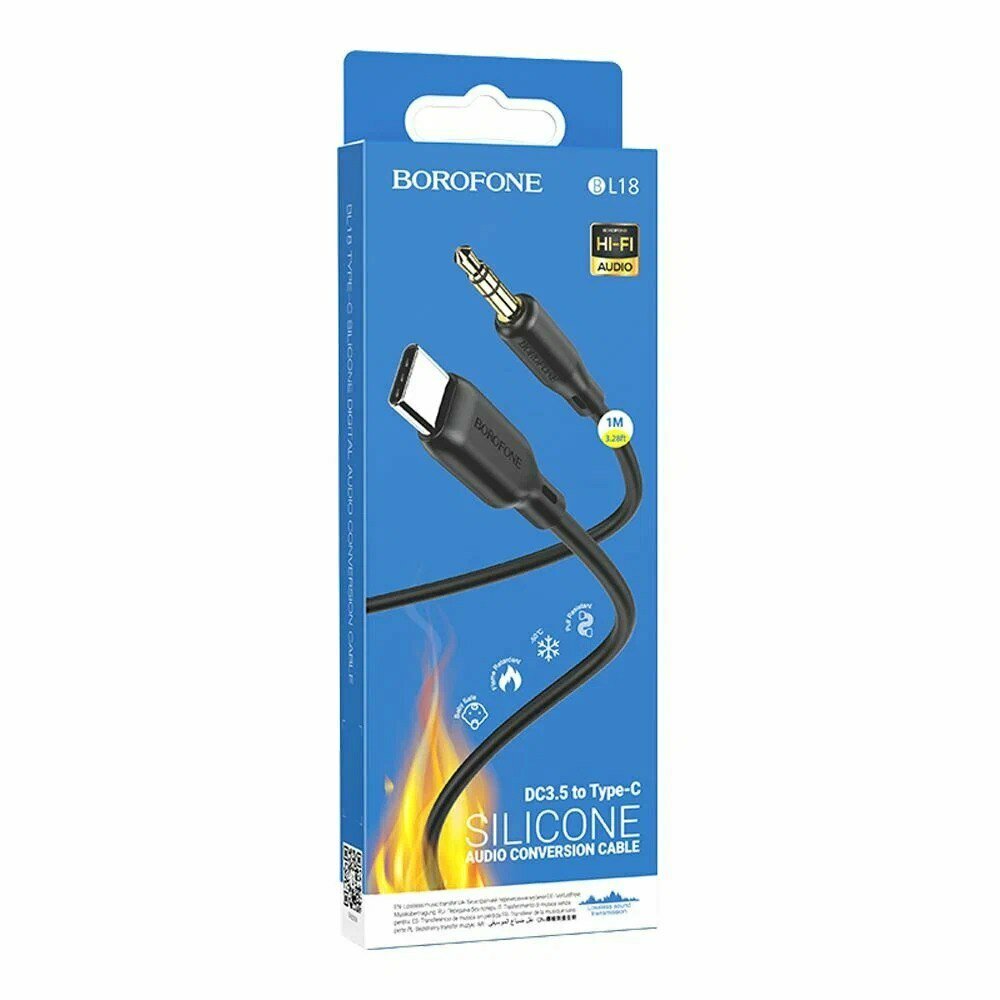 Кабель AUX BOROFONE BL18, USB Type-C/Jack 3.5 мм, 1 м, черный