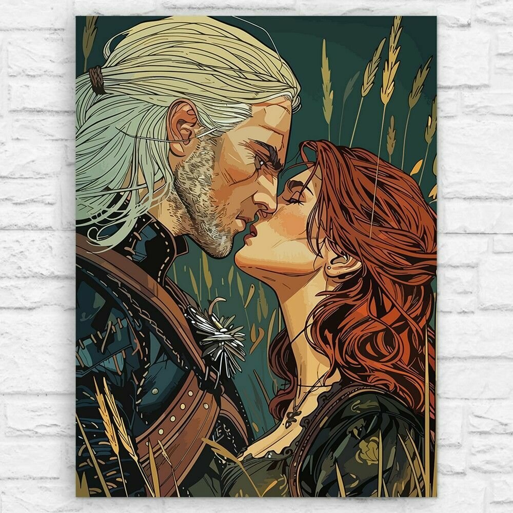 Картина по номерам на холсте игра Witcher 3 (Ведьмак, Геральт и Трисс, PS, PC) - 15172 В 30x40