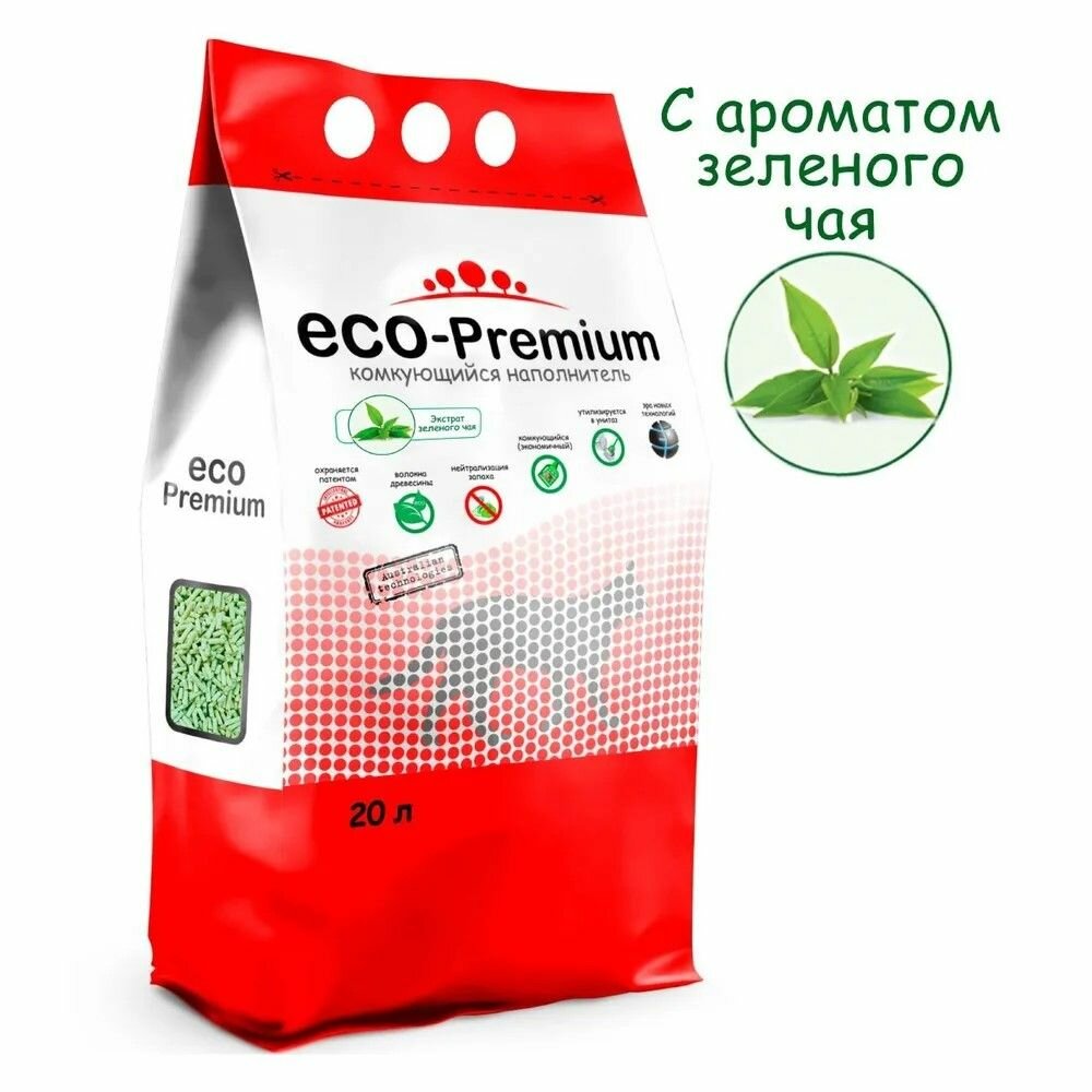 Наполнитель для кошачьего туалета ECO-Premium Зеленый чай древесный комкующийся 20 л