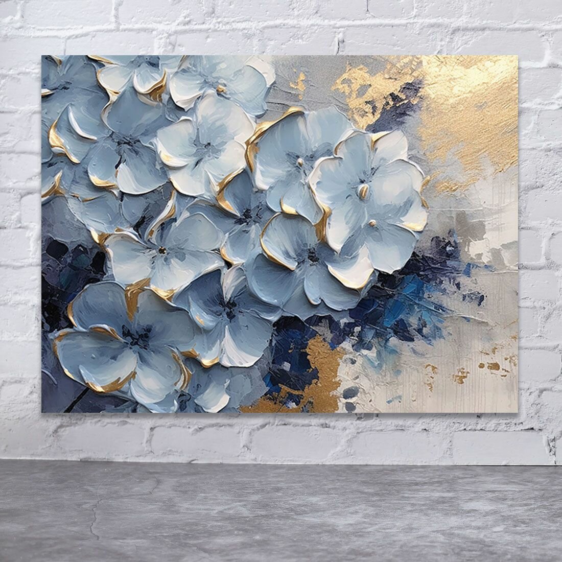 Картины для интерьера 30х40 Цветы голубые гортензия масло