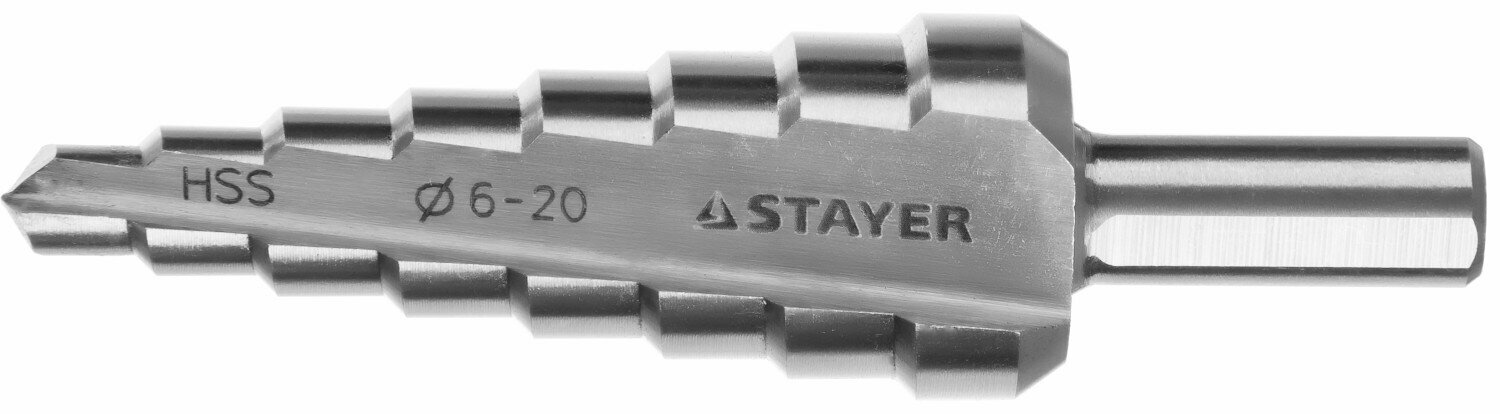 Ступенчатое сверло STAYER, 6-20 мм, 8 ступеней, сталь HSS