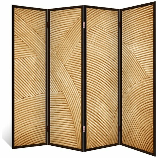 Ширма перегородка Декор Депо для комнаты деревянная "Ротанг" двухсторонняя с картинкой (уют) 4 створки венге 176х185 см 14 кг