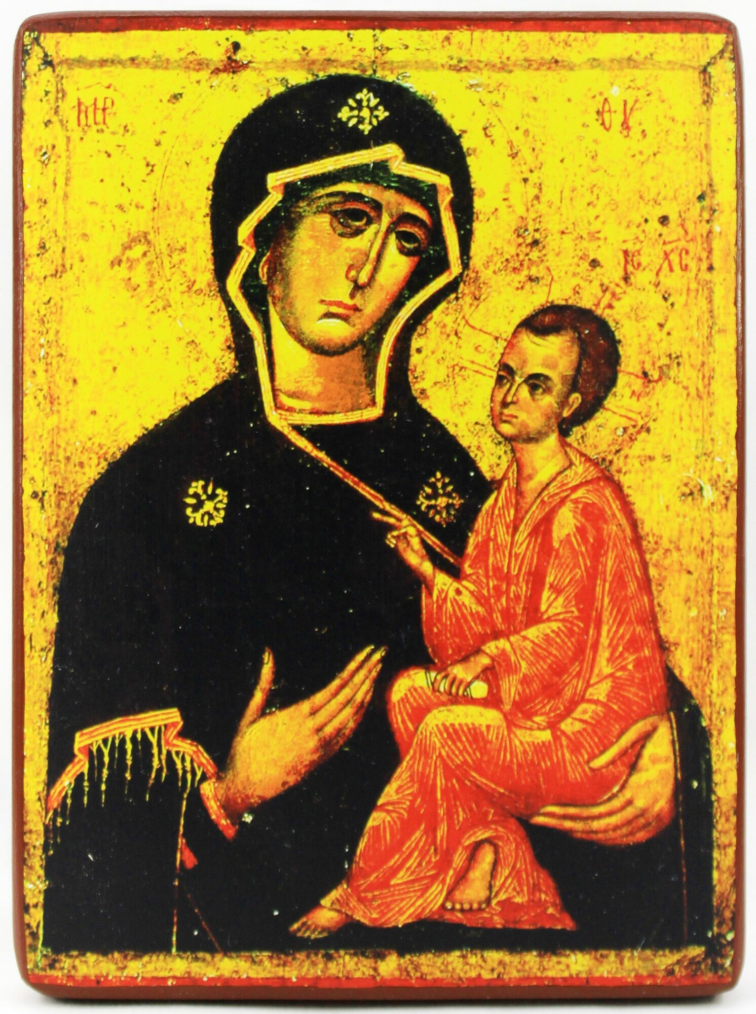 Православная икона Божией Матери "Тихвинская", деревянная иконная доска, левкас, ручная работа