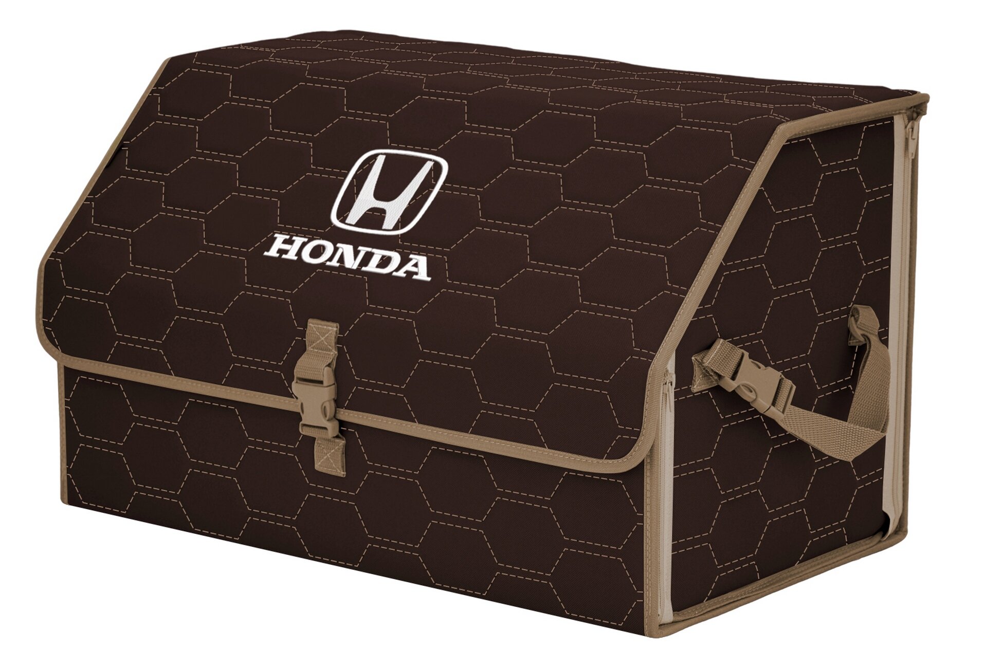 Органайзер-саквояж "Союз" в багажник Honda (Хонда), размер XL. Цвет: коричневый с бежевой прострочкой Соты.