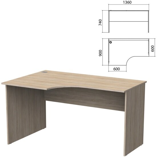 Стол письменный Бюджет эргономичный " 1360х900х740 мм, левый, дуб сонома, 402662-091