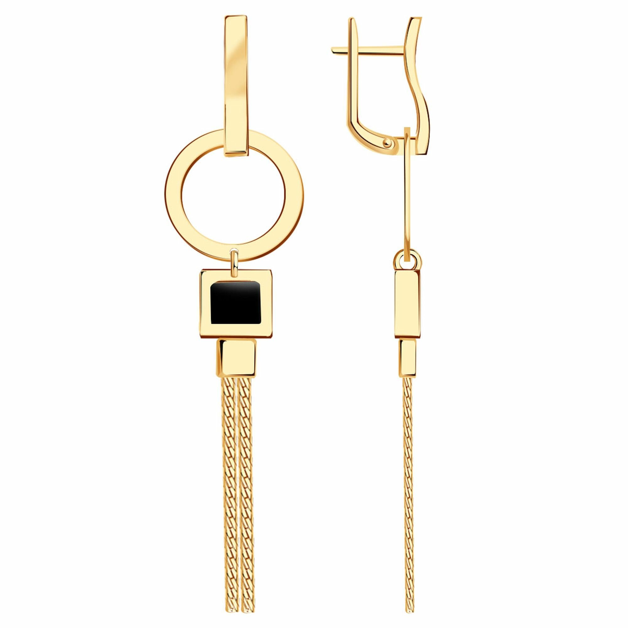 Серьги трансформеры, красное золото, 585 проба, оникс