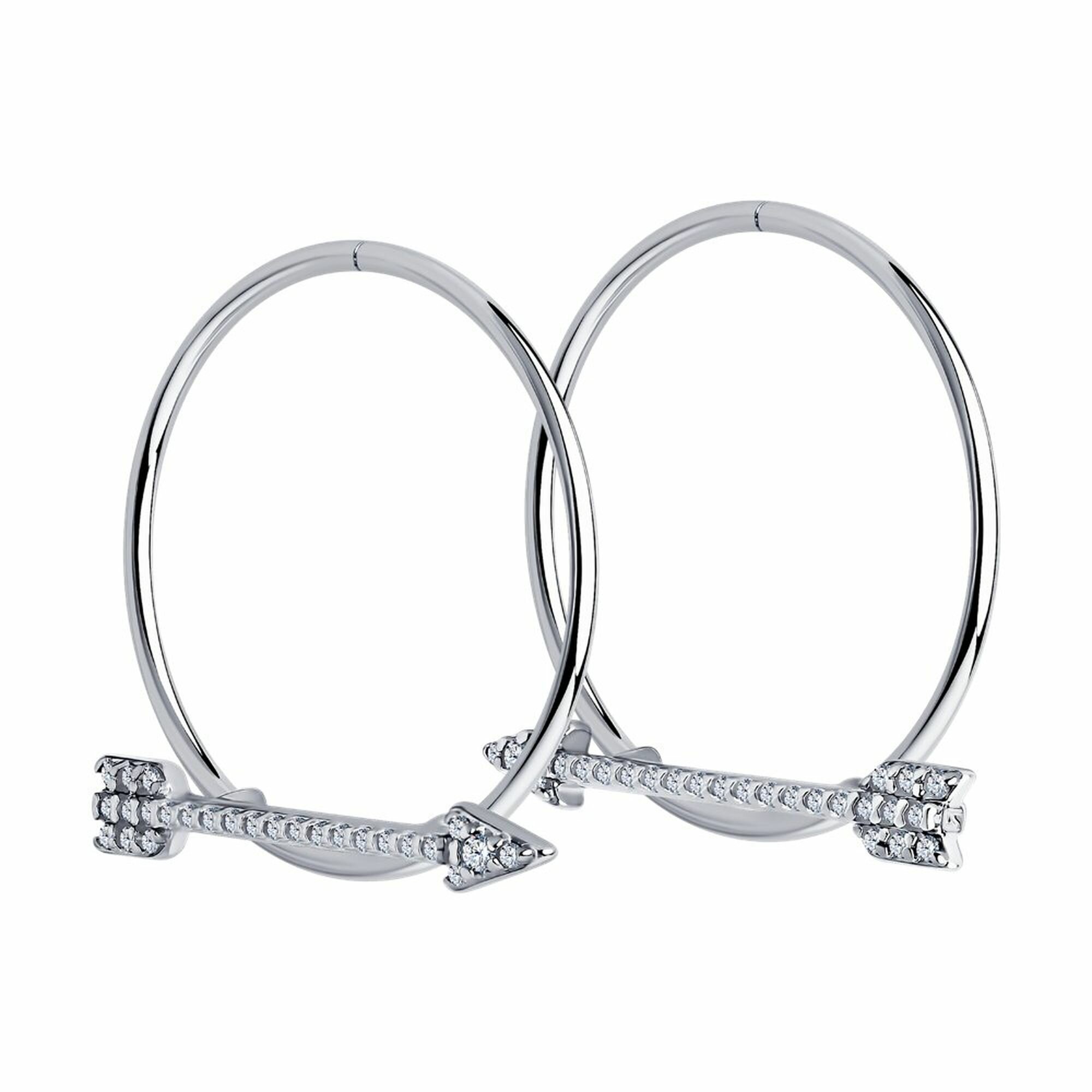 Серьги конго, серебро, 925 проба, родирование, фианит