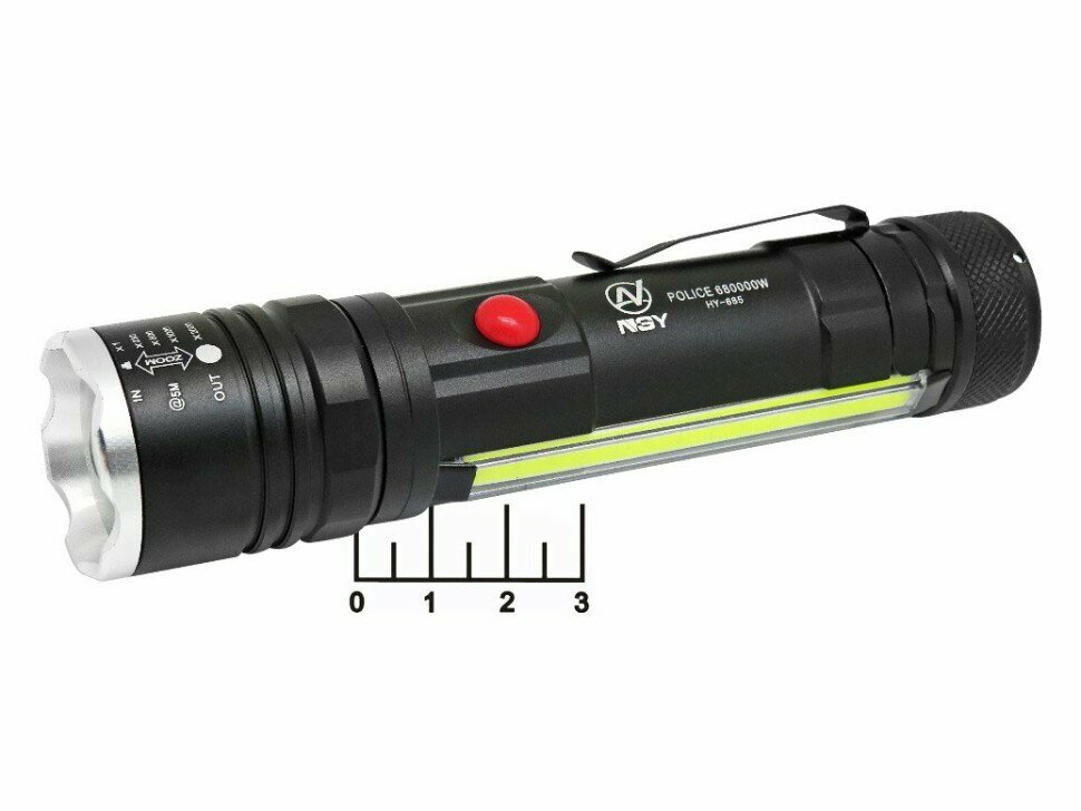 Фонарь 1*18650/3*AAA 1+1 светодиод COB аккумуляторный H-685 4 режима + магнит zoom (з/у micro USB)