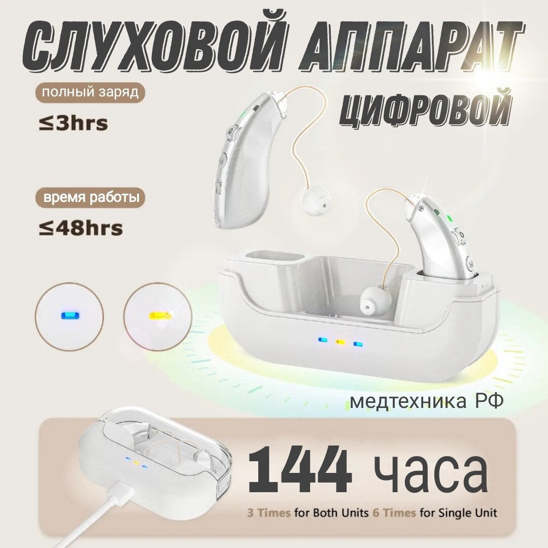 Слуховой аппарат заушный с зарядкой аккумуляторный комплект