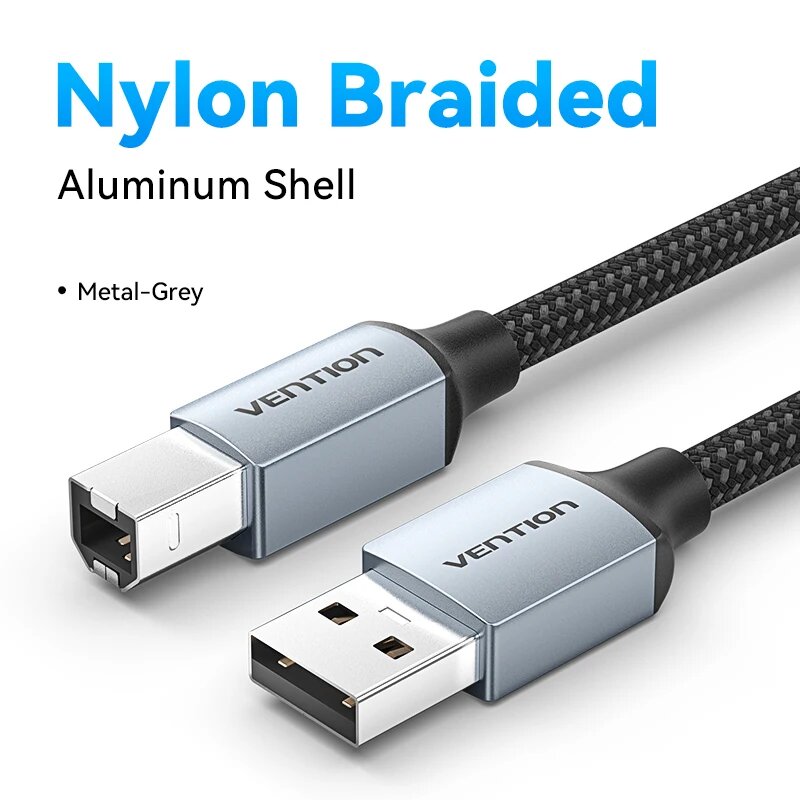 Vention USB кабель для принтера USB 2.0 3m, Metal Grey