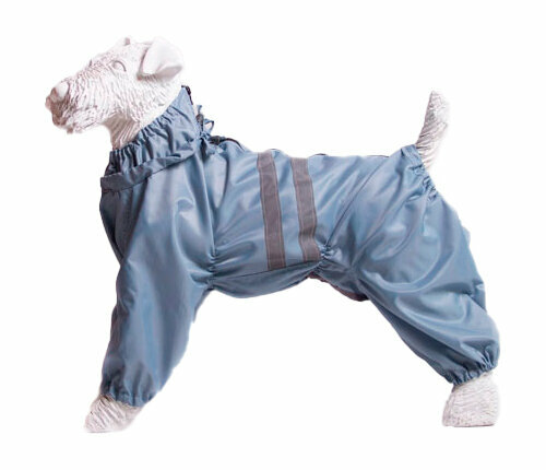 Комбинезон-дождевик для американского кокер-спаниеля кобеля, повышенной прочности, со светоотражающими полосами, цвет серо-голубой