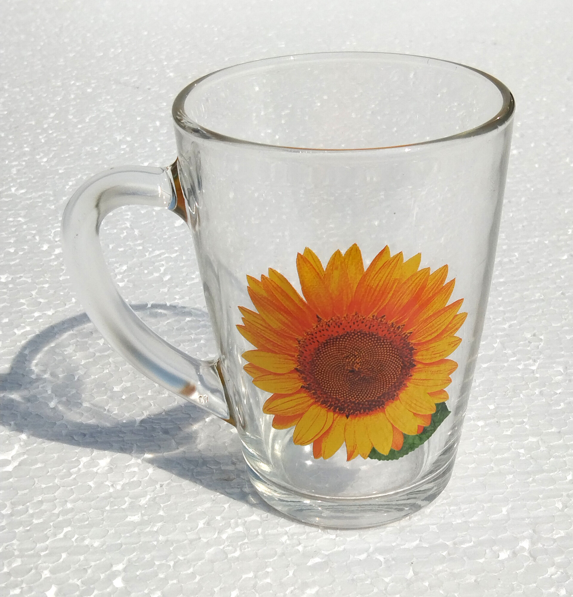 Кружка стеклянная с ручкой Подсолнух 300мл