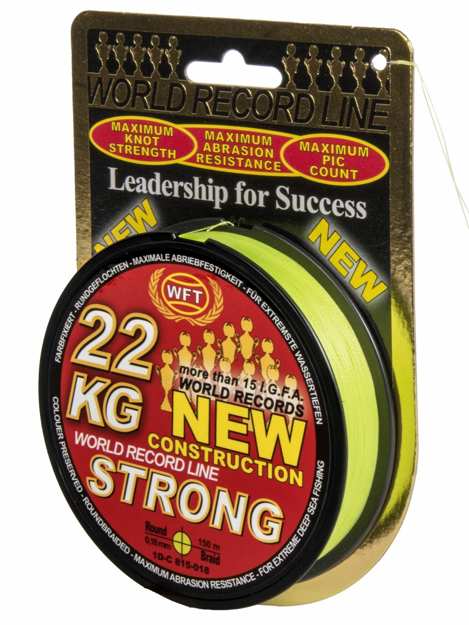 Шнур плетёный для рыбалки WFT KG STRONG Chartreuse 150/018, плетенка летняя