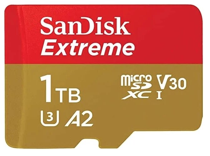 Карта памяти SanDisk Extreme microSDXC 1 ТБ Class 10, V30, A2, UHS-I, R/W 190/130 МБ/с.