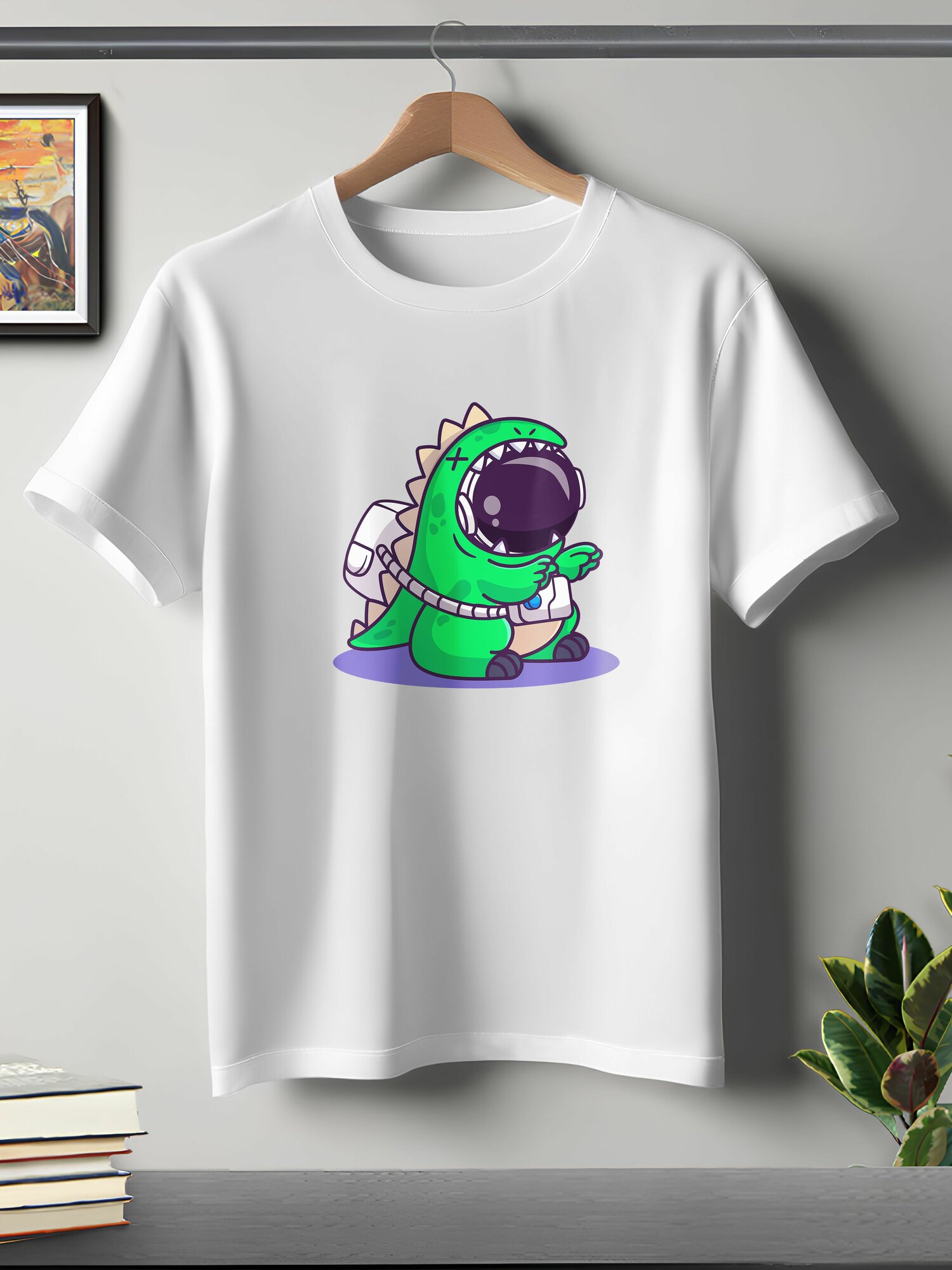 Футболка ONEQ унисекс 56-58 (3XL) размер с принтом Космонавт, белая