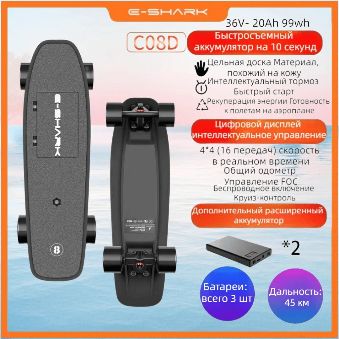 Лонгборд Little Fish - это съемный электрический скейтборд с двойным приводом, который является умным средством передвижения для взрослых.