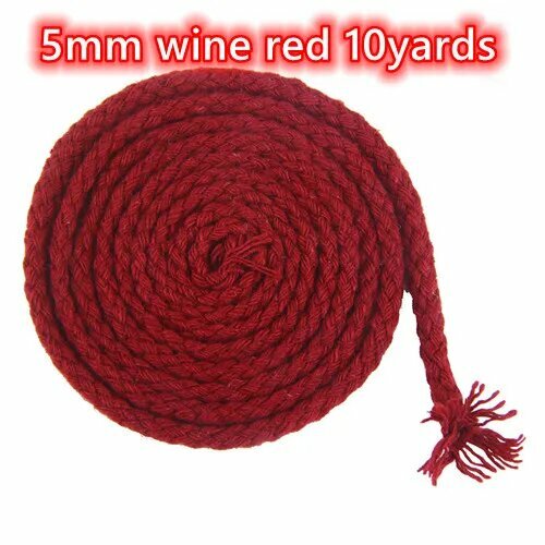 Хлопковые шнурки 5 мм, цветные, 10 ярдов, 50 шт. Красный, 5mm Wine red 10yards