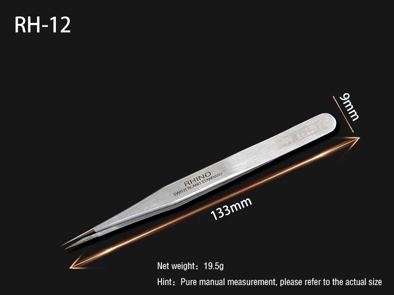 Пинцет RHINO RH-12, 133 мм, 19.5 г, нержавеющая сталь