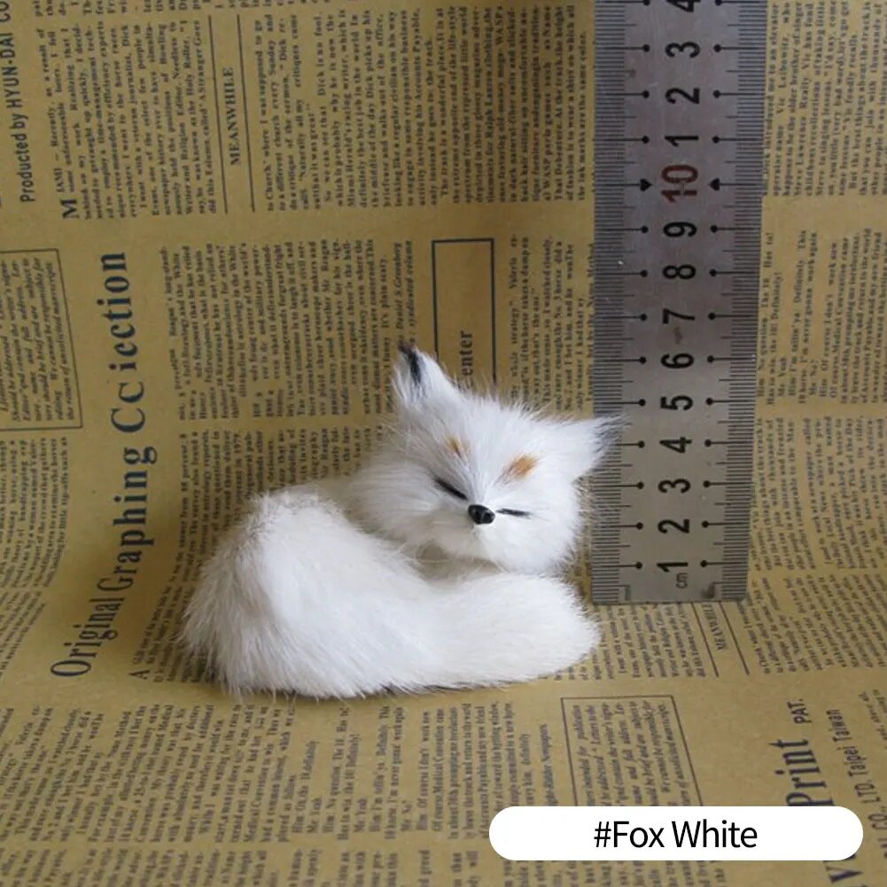 Мини-фигурка лисы из пластика и кроличьего меха Белый, Fox White