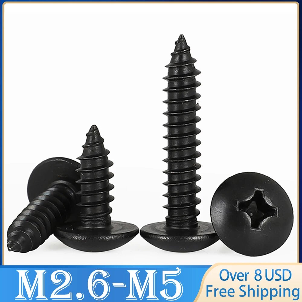 Стальные самонарезающие винты M2.6 M3 M4 M5 с крестовой головкой черные 50 шт M4 x50pcs, 10mm